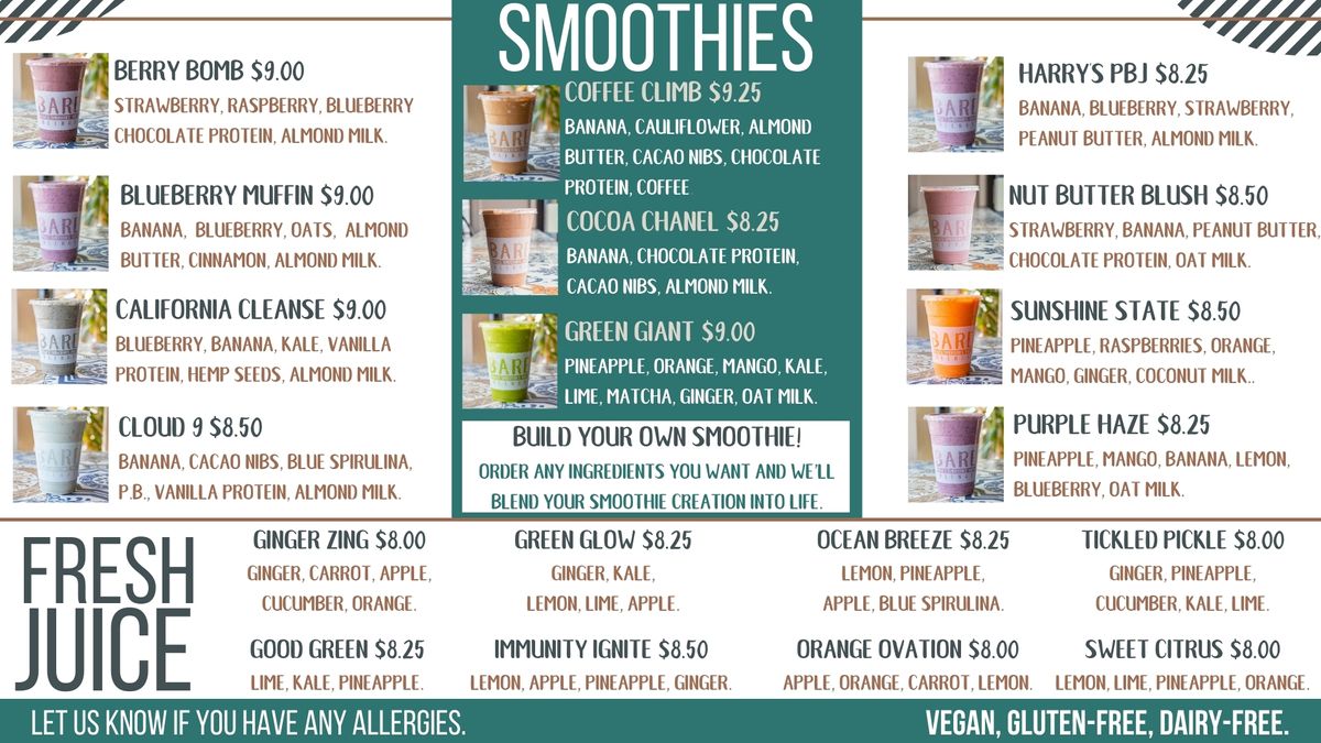 Regular Menu - Bare Blends